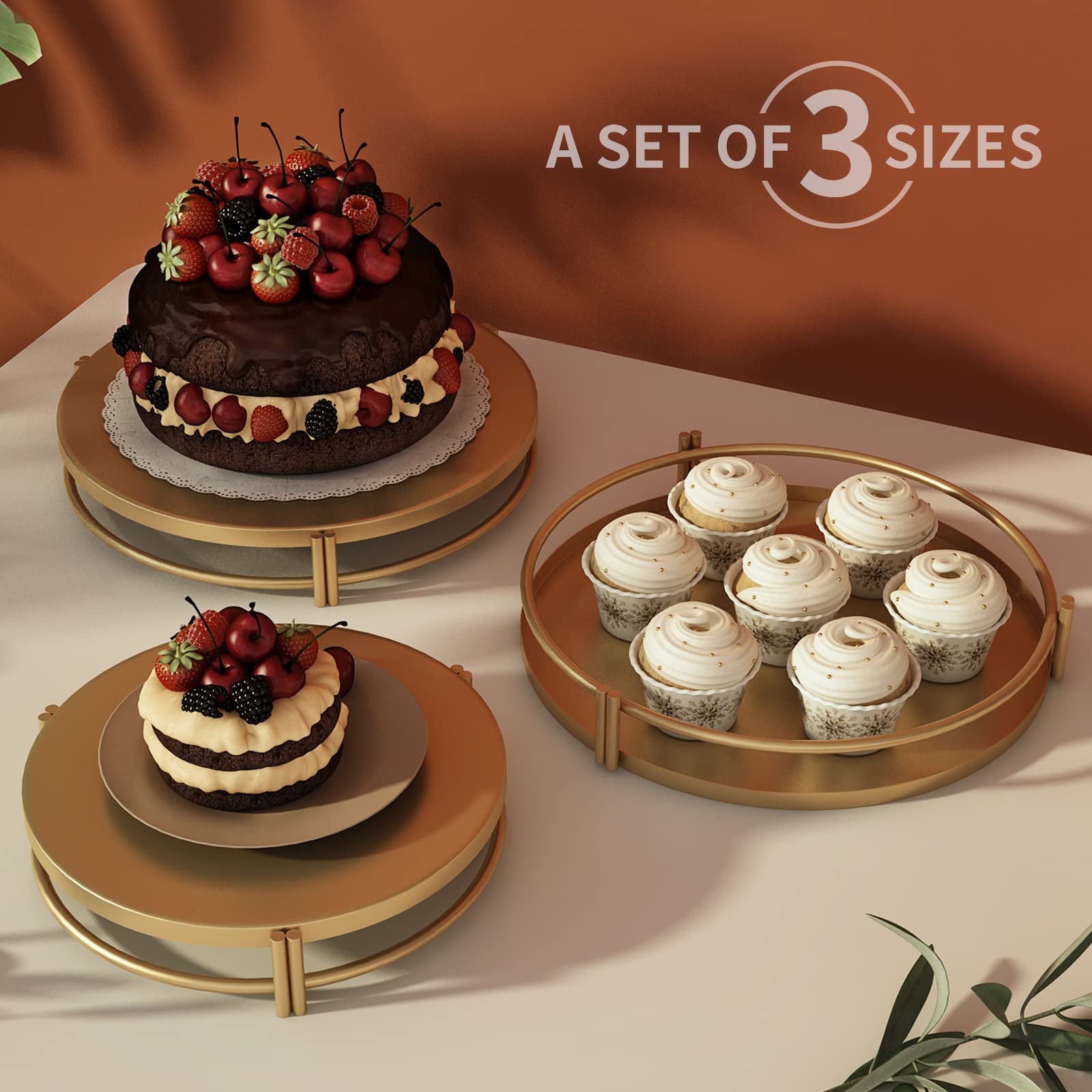 Vivevol 3-Piece Gold Cake Stands for Dessert Table Cupcake Stand Set, Cake Tray Cookies Display Candy Plate Party Decorating 8β-10β-12β
