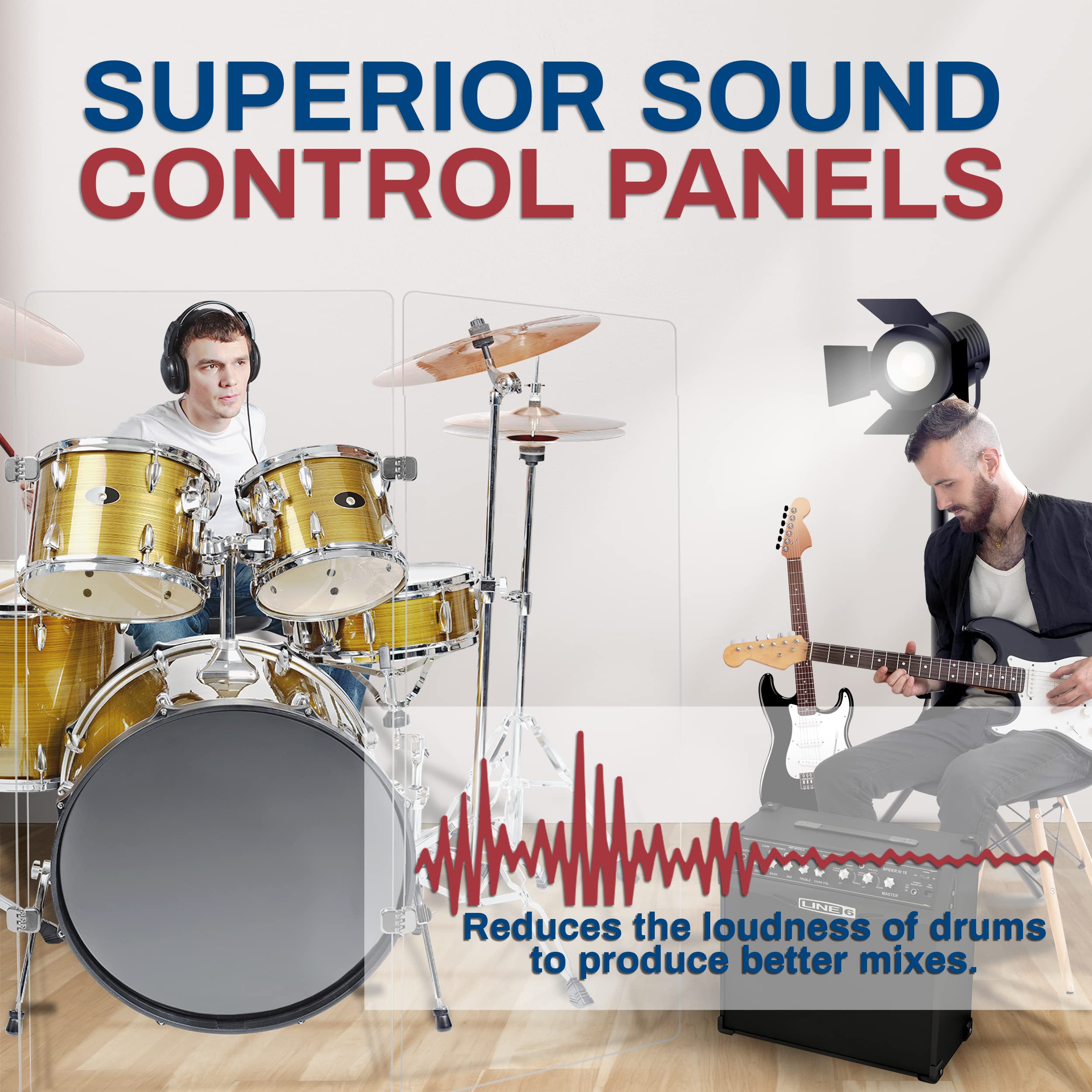 PENNZONI Drum Shield 4ft w/Chrome Hinges, Comes w/ 4 Drum Panels, & 6 Chrome Hinges, Premium Clear Acrylic Panels, Drum Screen