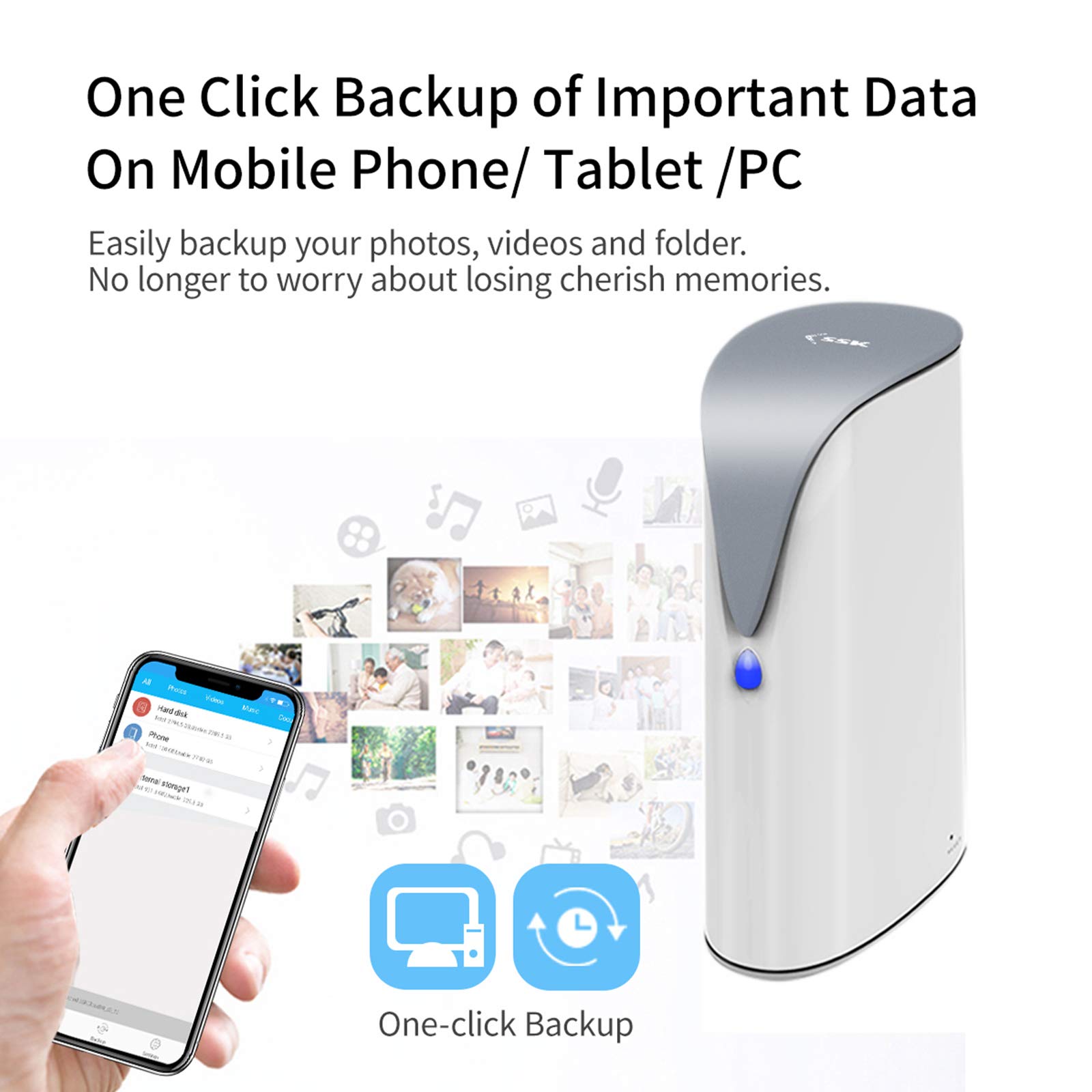 SSK 4TB Personal Cloud Network Attached Storage Support Auto-Backup, Home Office NAS Storage with Hard Drive Included for Phone/Tablet PC/Laptop Wireless Remote Access