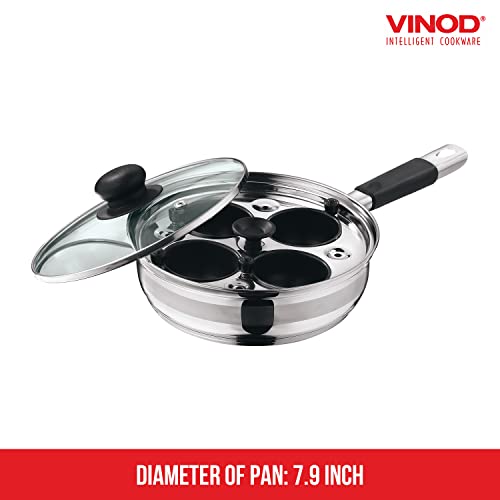 Vinod Non Stick Egg Poacher Pan β Skillet, Glass Lid, Removable Cup Tray - 4 Large Cups - Stainless Steel Poached Egg Cooker β Food Grade Egg Poaching β Heat Friendly Handle - Free Silicon Spatula