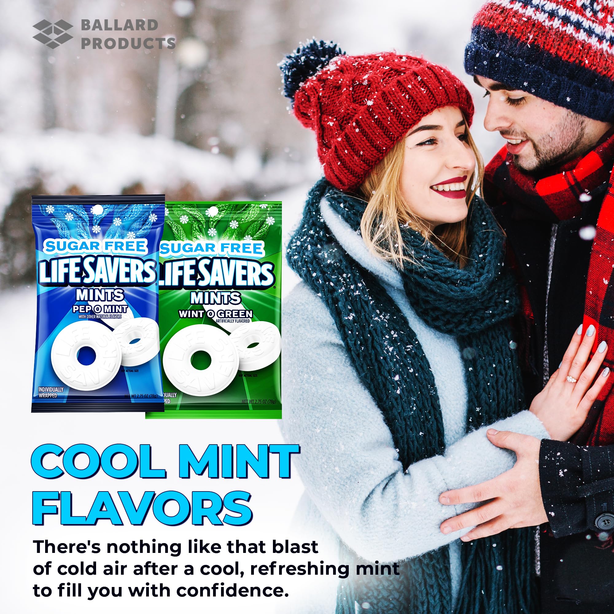 Sugar Free Lifesavers Mints Variety Pack - Sugar Free Lifesaver Mints - 2 Flavors - Life Savers Wint O Green and Life Savers Pep O Mint - Bundle with Ballard Products Pocket Bag (2 Pack)