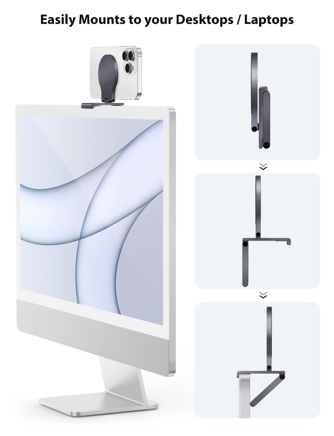 Stouchi Continuity Camera Mount for Desktop Monitor, iMac Compatible iPhone Webcam Mount with Mag-Safe for Mac Desktops and Displays, Apple TV 4K