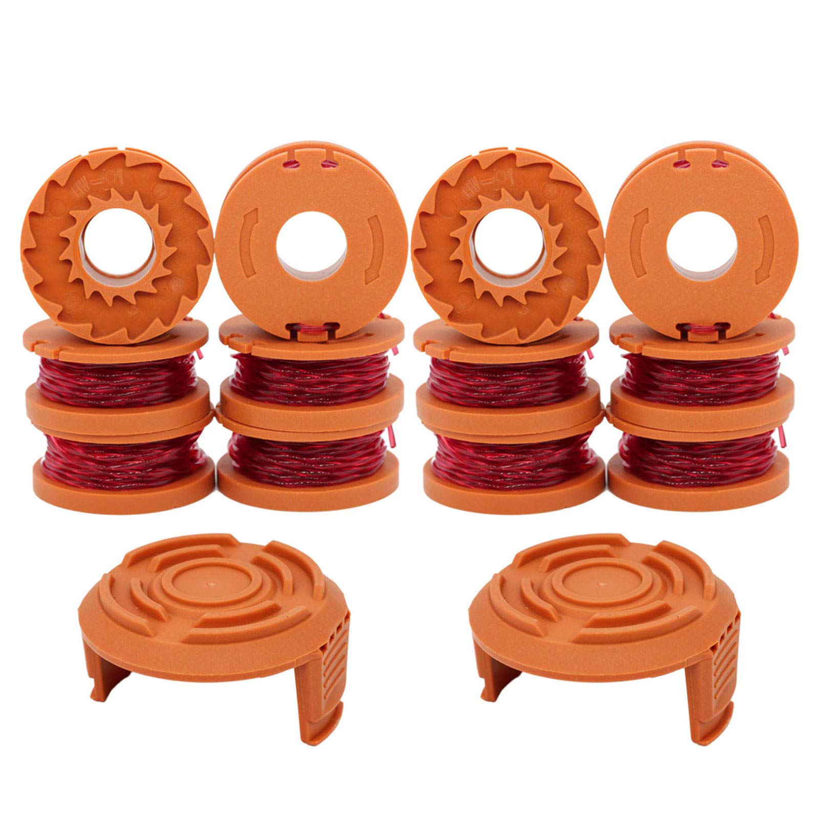 RONGJU 12-Pack Replacement Trimmer Spool Line for Worx WA0010 WG180 WG163 WG175 Electric Trimmer/Edger Weed Eater Line 10ft 0.065 ”+ 2 Pack Spool Cap Covers (12 Spools, 2 Caps)