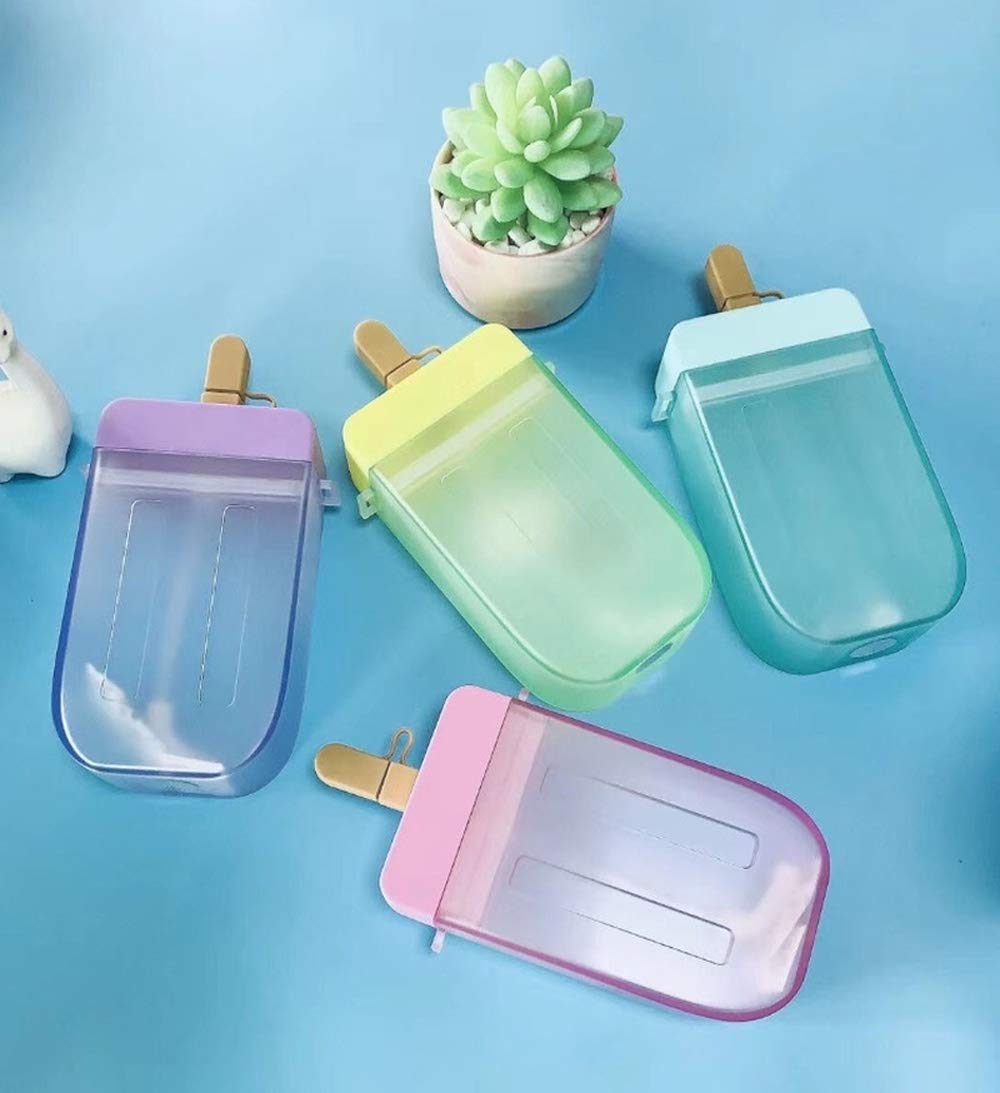 YunQin 300ml Cute Straw Cup New Plastic Popsicle Shape Water Bottle BPA Free Transparent Juice Drinking Cup Suitable for Adult Children (Purple)