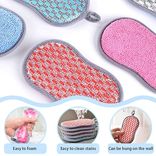 Stainless Steel Sponges Set with Handle, FULANDL 6PCS Steel Wool Scrubber With 3PCS Cellulose Sponge Cloths 2PCS Dual-Sided Scrub Sponges, Scrubbing Scouring Pad Dishes Scrub Cleaning Ball for Kitchen