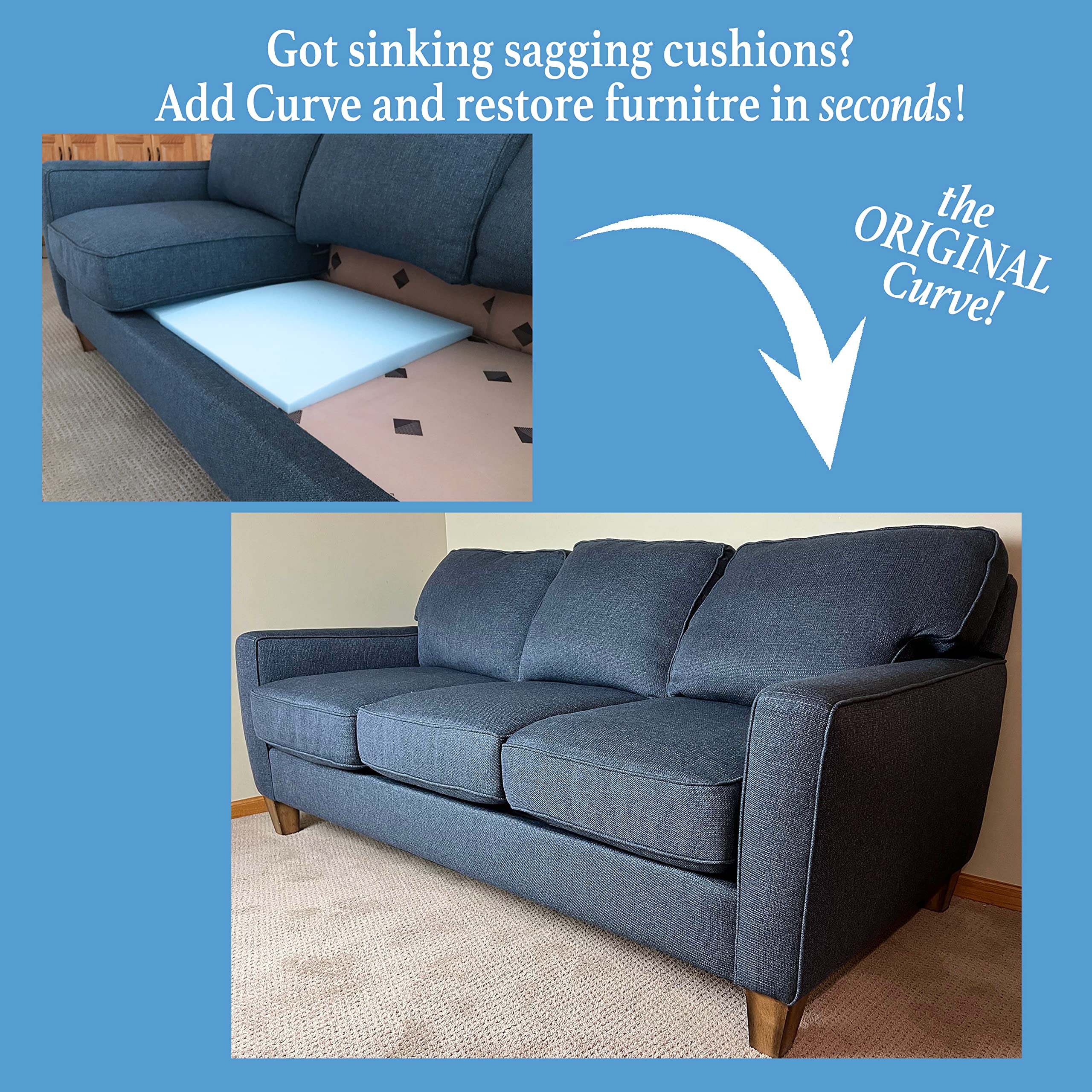 Stratiform Original Curve Cushion Sag Repair | Firm Density, 3-Pack | 20”x20” Each Pad | Cushion Support for Sofa Couch Loveseat Sectional Chair Recliner RV and Outdoor Seating | Made in USA