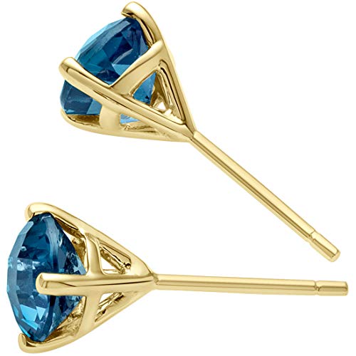 Peora 14K Yellow Gold Created Alexandrite Stud Earrings for Women, Color-Changing Round Shape, 6mm, 2 Carats total, Friction Back