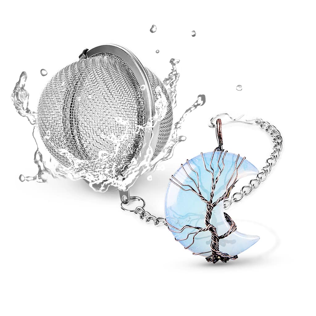 TeaSanavie Tea Infuser Stainless Steel Ball Mesh Tea Strainer,Tea Diffuser for Loose Tea Tree of Life Crescent Moon Pendant Reiki Healing Crystal Stone Tea Ball Tea Filter Gifts for Women