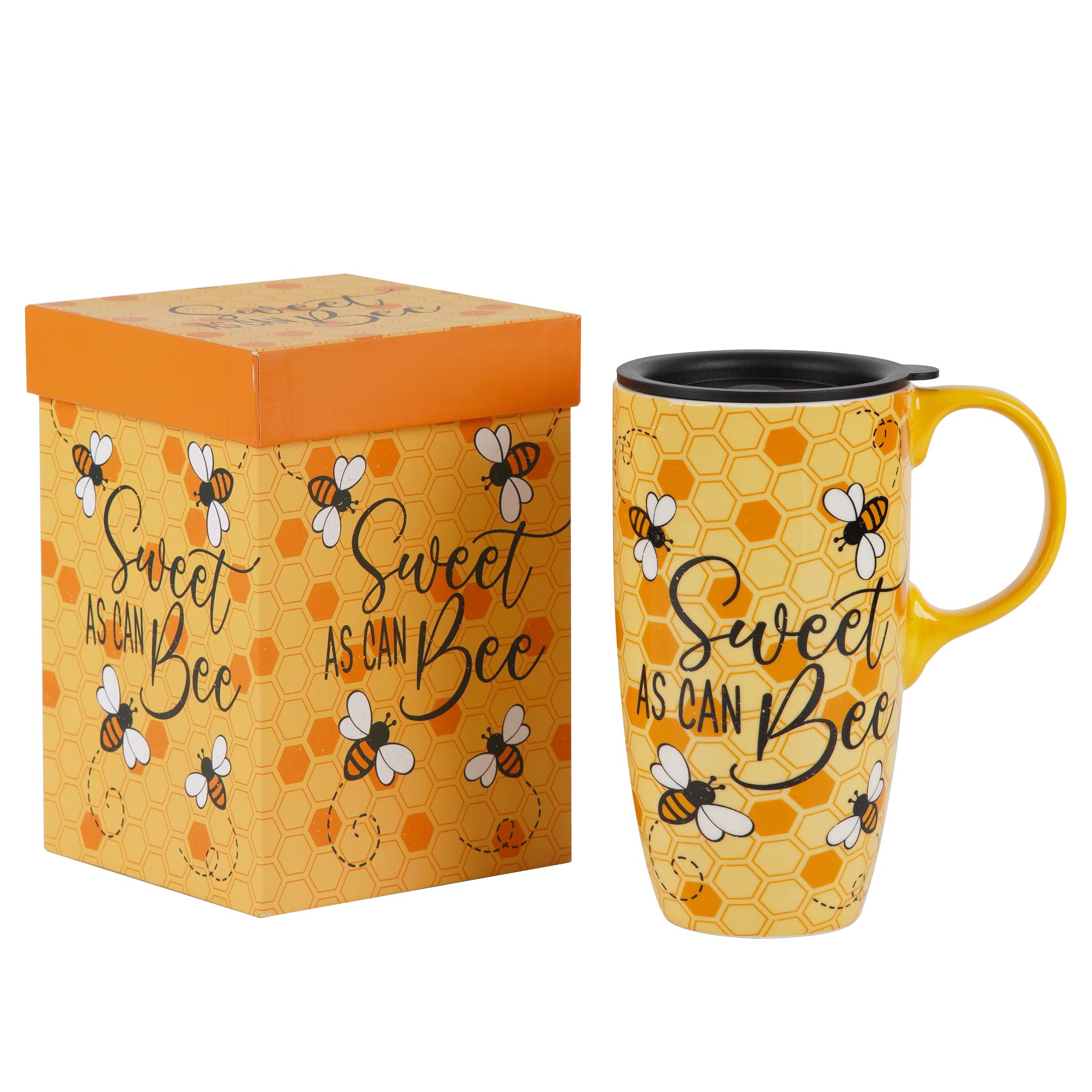 Voltogar Ceramic Mug Travel Coffee Cup with Lid Gift for Home & Office, 17oz Porcelain Tall Tea Latte Cup with Handle, Animals Art Pattern in Color Box, 6.5" H