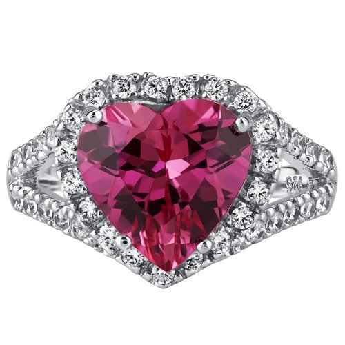 PEORA Created Ruby Signature Heart Ring for Women 925 Sterling Silver, Large 6.25 Carats Heart Shape 11mm, Size 9