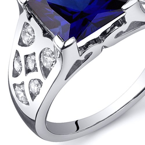 PEORA Created Sapphire Ring Sterling Silver Princess Cut 3.50 Carats Size 9