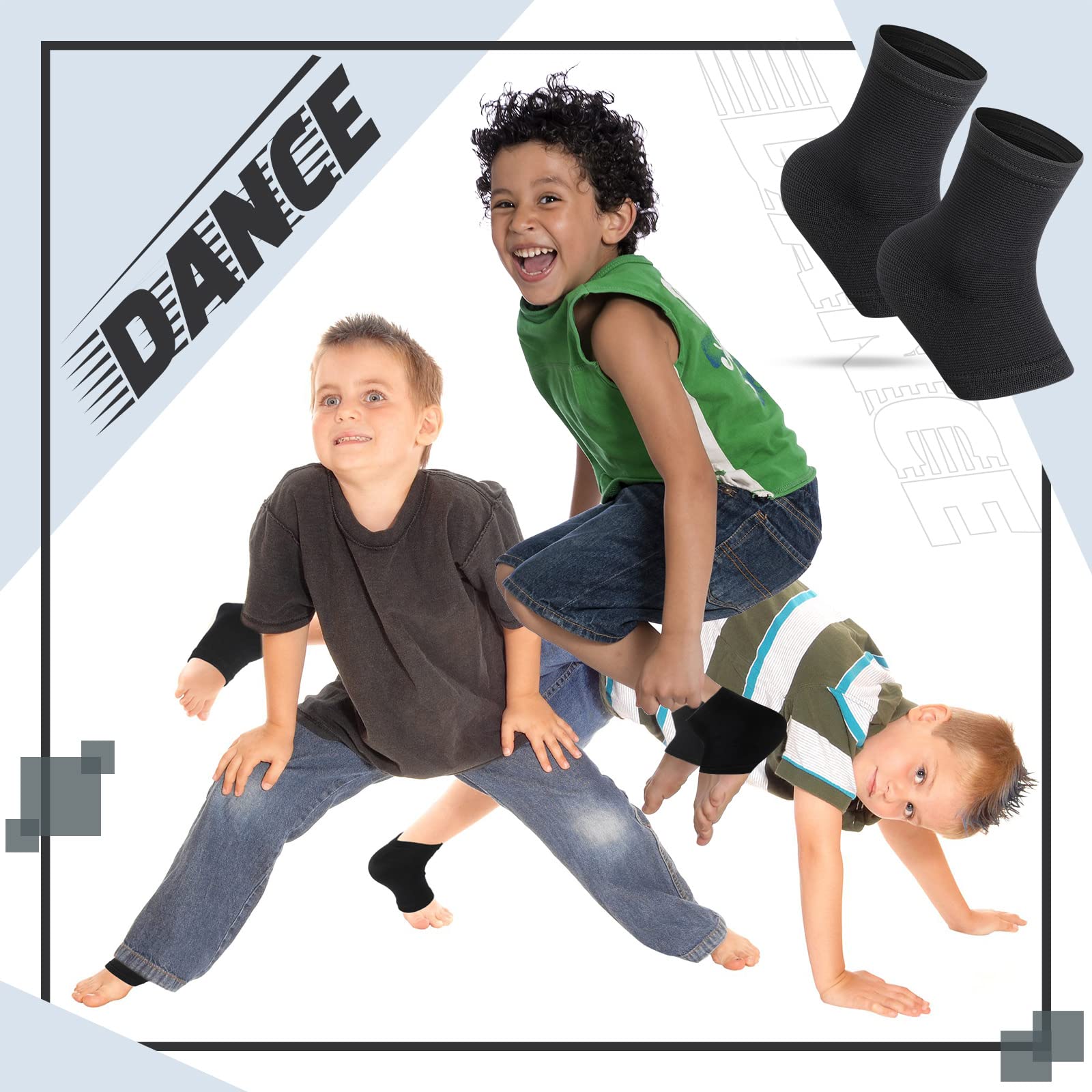 Tarpop 3 Pair Ankle Compression Sleeves for Kids Ankle Brace Compression Sleeves Foot Arch Support Sleeve Sock for Girls Ankle Sports Running Dance Fitness Gymnastics (Black, Medium)