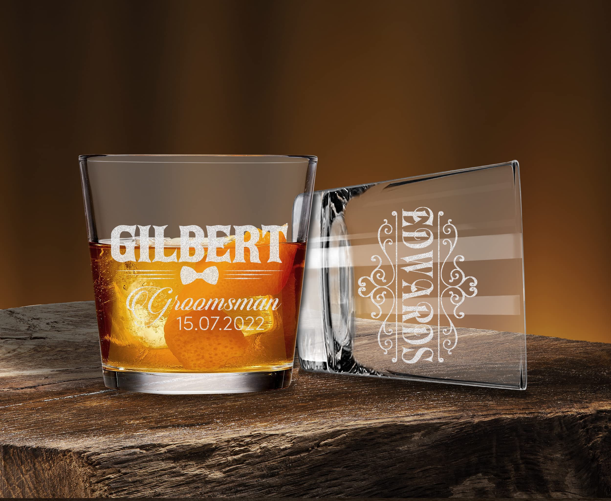 TEEAMORE Personalized Rocks Old Fashioned Cocktail Glass Add Your Name Last Name Etched Whiskey Glasses Gift Housewarming 9oz