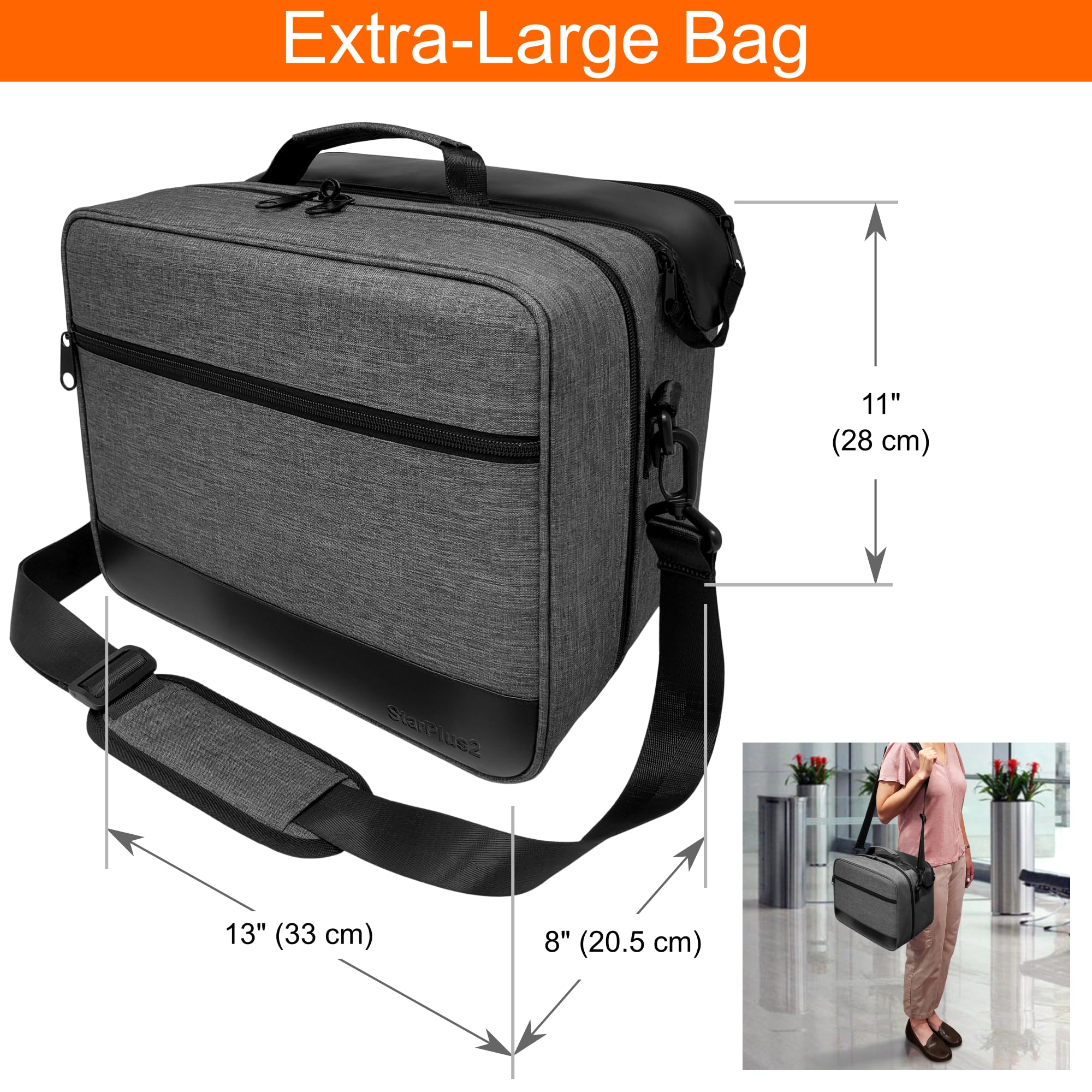 StarPlus2 Extra-Large 2-Compartment Customizable Modular Pill Bottle Organizer, Medicine Bag, Case, Carrier for Medications, and Medical Supplies - for Home Storage and Travel - Dark Gray (with Lock)