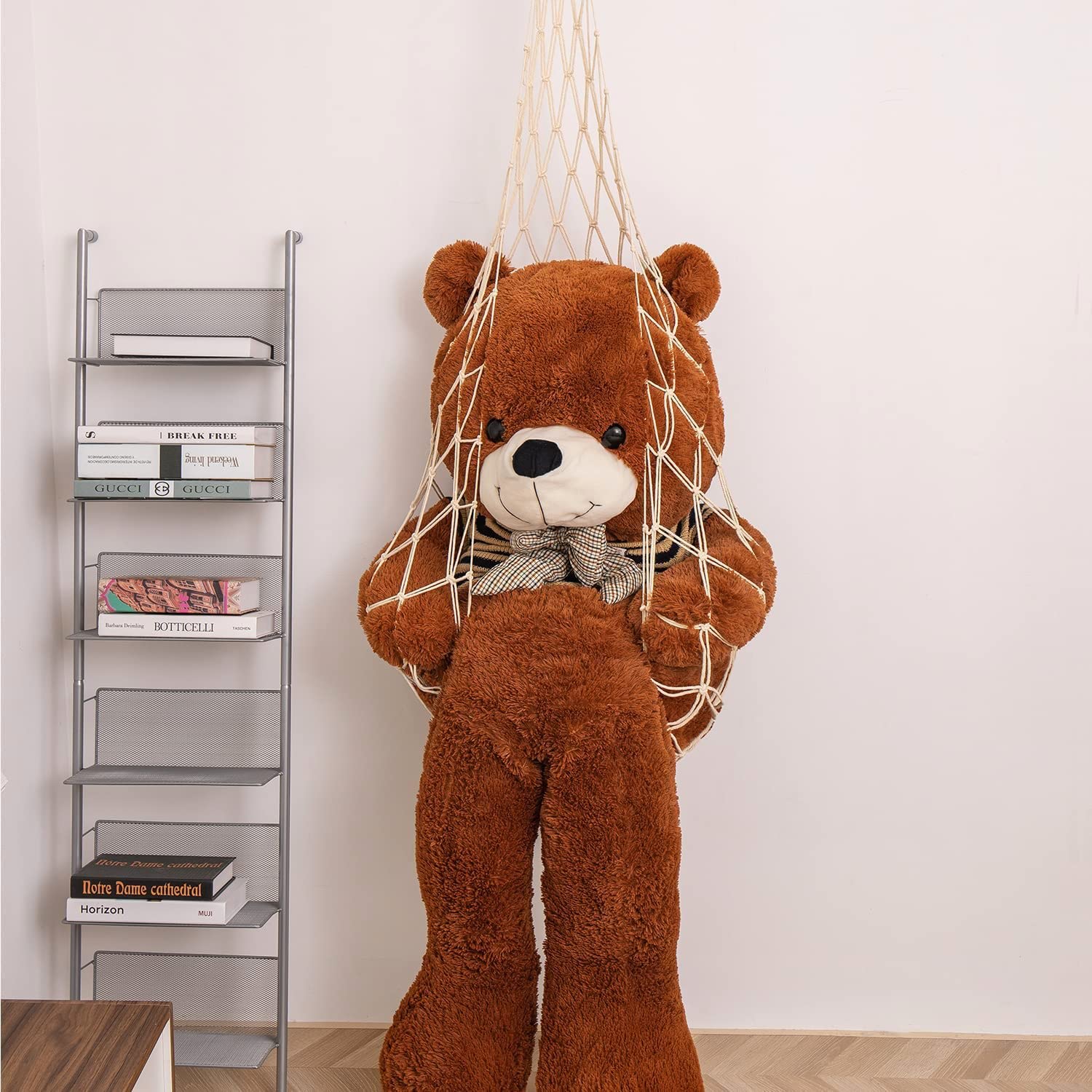 Stuffed Animal Net Large Toy Hammock Macrame Plush Toy Display with One Hook for Corners, Walls and Ceiling Hanging Net Stuff Animal Storage for Kid Room Bedroom Playroom (Beige)