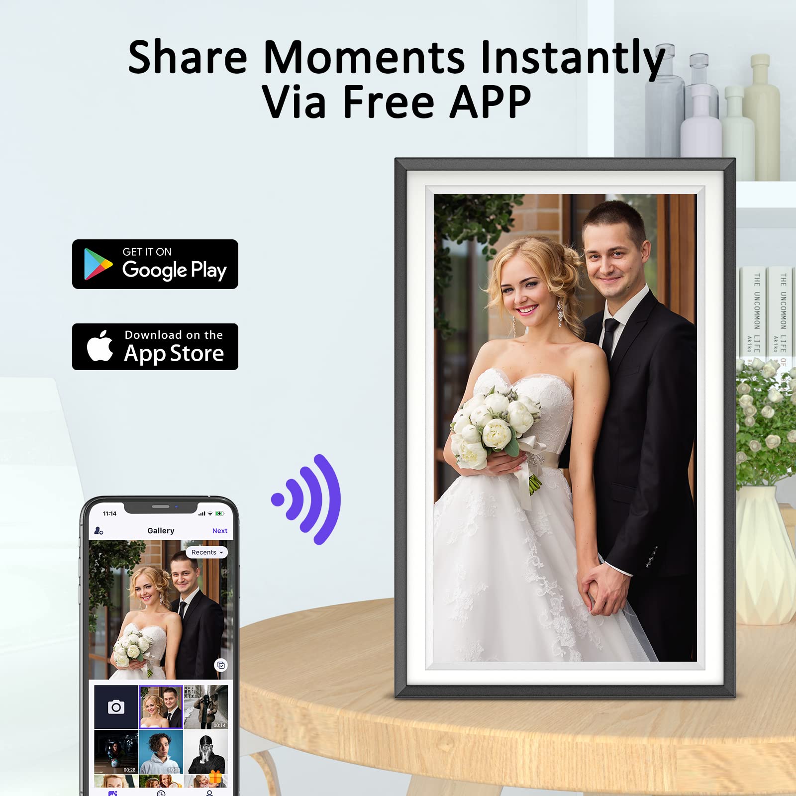 SAMMIX Digital Picture Frame,15.6 Inch 32GB Large WiFi Digital Photo Frame, 1920 * 1080 IPS FHD Touch Screen, Auto-Rotate, Wall-Mounted, Easy to Share Photos via APP, Gift for Family