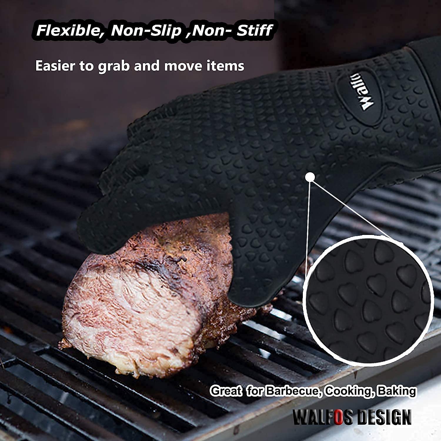 Walfos Premium 4PCS Silicone Mini Loaf Pan Set + High Heat Resistant Silicone Oven Mitt Set,Great for Kitchen Baking and Grilling!