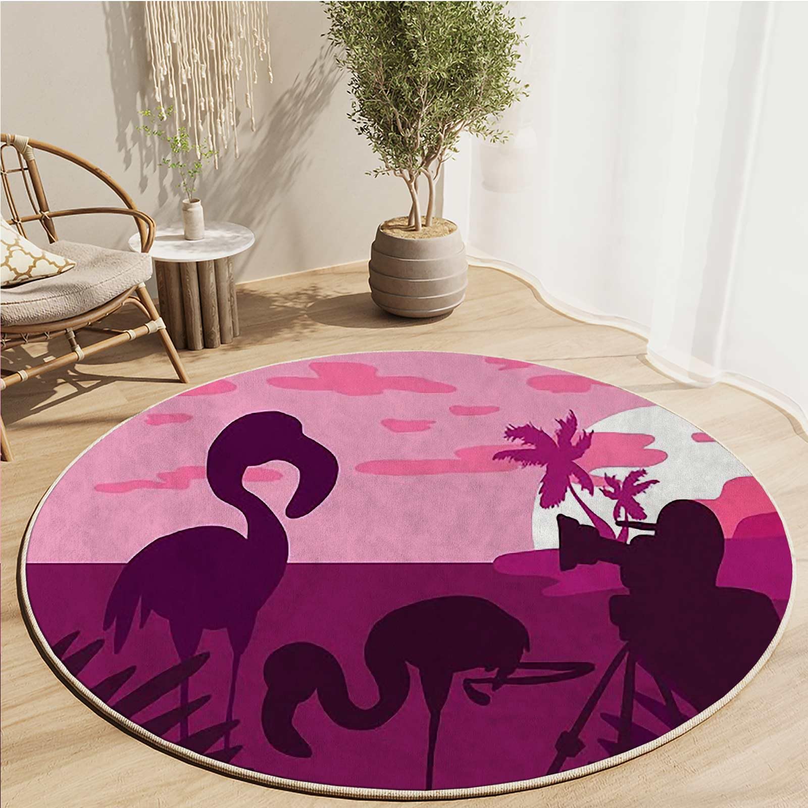 Round Chair Mat for Carpet Flamingo Thick Floor Mats for Low Black Anti Slip ECO Friendly Floor Mat for Office/Home 4 FT