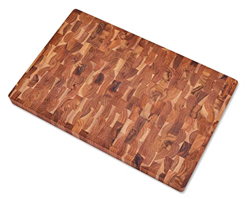 Weekolor, Large Butcher Block Cutting Board, Teak Wood End Grain, Thick Prep Station 23x15x1.5 in, Juice Groove, Reversible Charcuterie Board, Vegetable, Bread, Fruit, Cheese Board