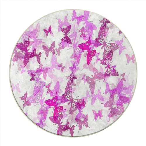 Round Office Chair Mat for Hardwood Floor Butterfly Thick Hard Floor Protector Purple Non-Slip Floor Mats Office Rug Floor Protectors 2 FT