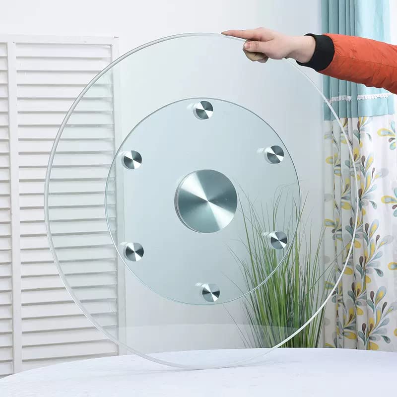 Tempered Glass Lazy Susan Turntable Dining Table Transparent Round Turntable Tabletop Rotating Serving Tray with Swivel Assist System Round, Silent/Smooth/Not Easy to Dump (19.7in/50cm)