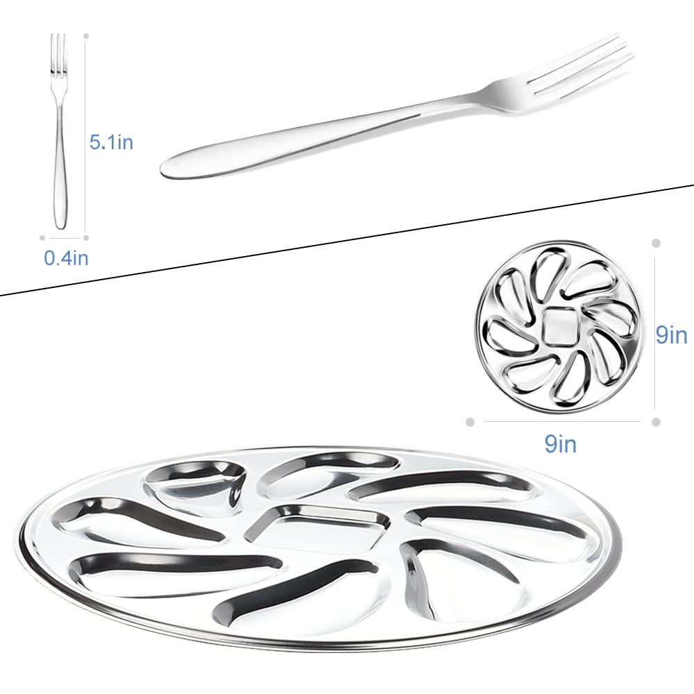 WENDOM Stainless Steel Oyster Plate Grill Pan Serving Trays for Scallop,2Pcak Oyster Shell Shaped Pan and 4pcs Forks Set