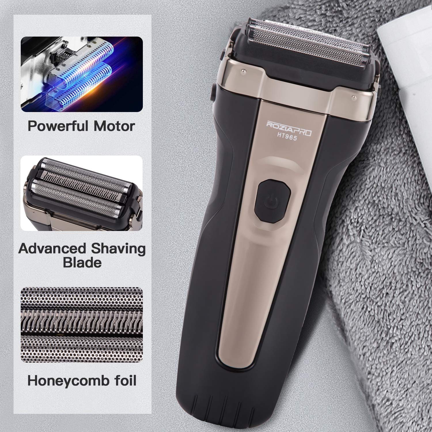Roziahome Electric Razor for Men Professional Foil Shaver Rechargeable Beard Trimmer Waterproof Electric Shaver with Pop-up Trimmer One-Key Lock