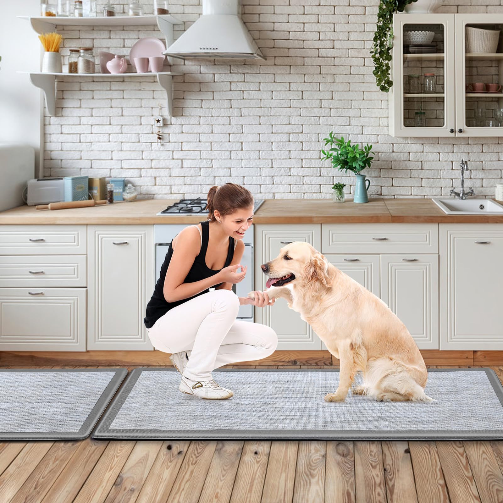 WEZVIX Anti Fatigue Kitchen Mat [2 PCS], Cushioned Kitchen Rugs and Mats Non-Skid, Waterproof Floor Mat, Ergonomic Comfort Foam Standing Mat for Floor, Kitchen, Office, Sink, Laundry - Grey and Grey