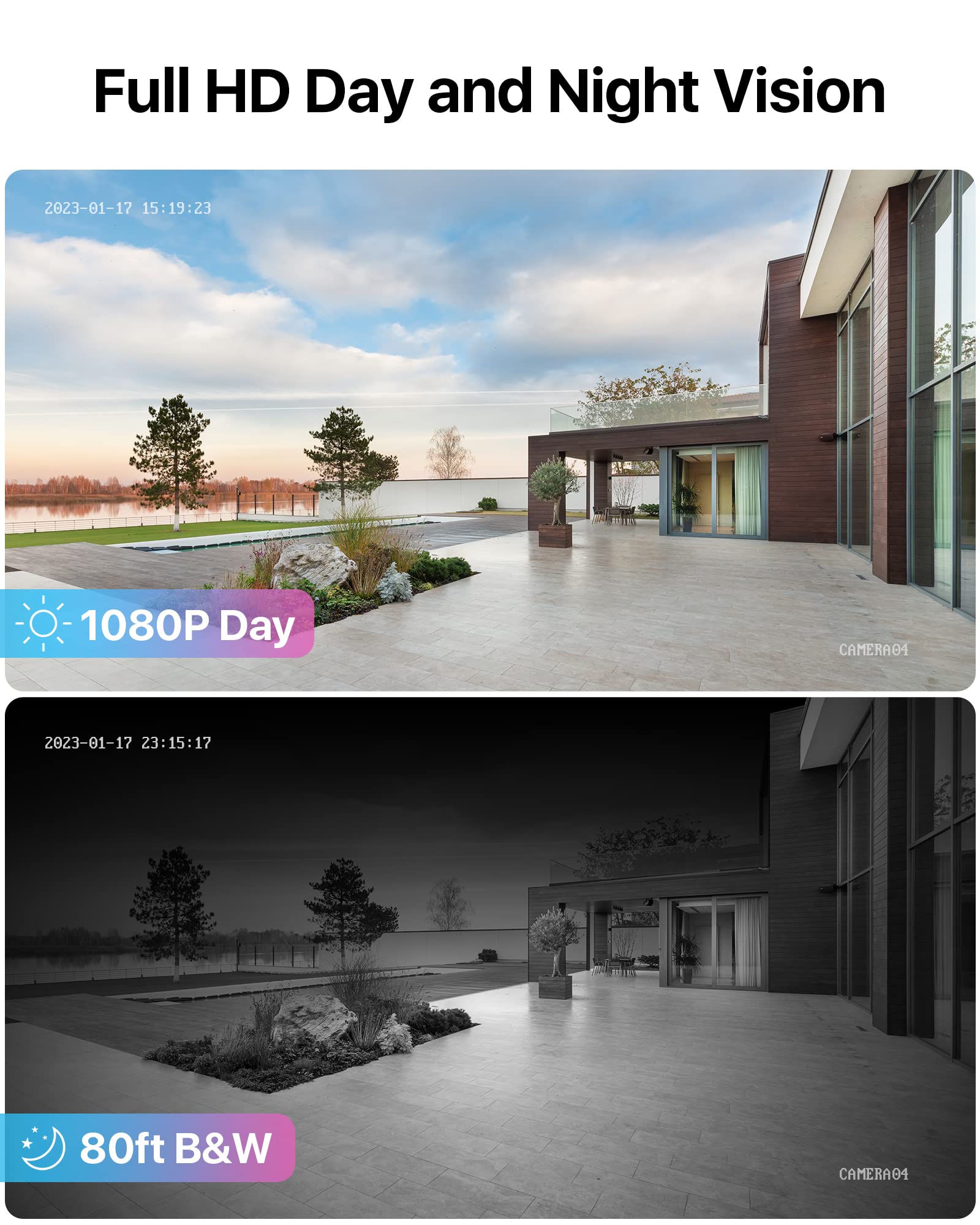 ZOSI 3K Lite Security Camera System Indoor Outdoor,AI Human/Vehicle Detection,Night Vision,Remote Access,4pcs 1080P 1920TVL Weatherproof Surveillance Cameras,H.265+ 8CH 5MP Lite CCTV DVR(NO HDD)