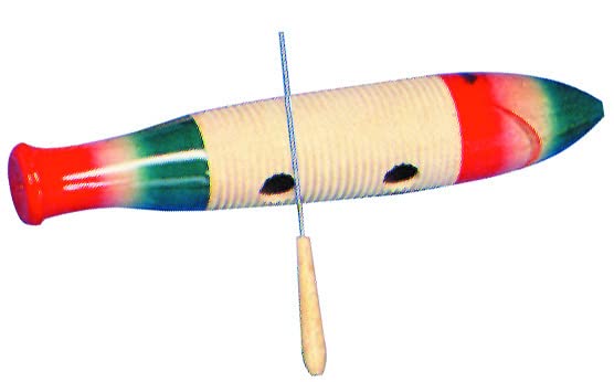 Performance Plus Guiro Puerto Rican Style, Hand Painted Wooden Fish Shaped with Scraper, inch (GR1)