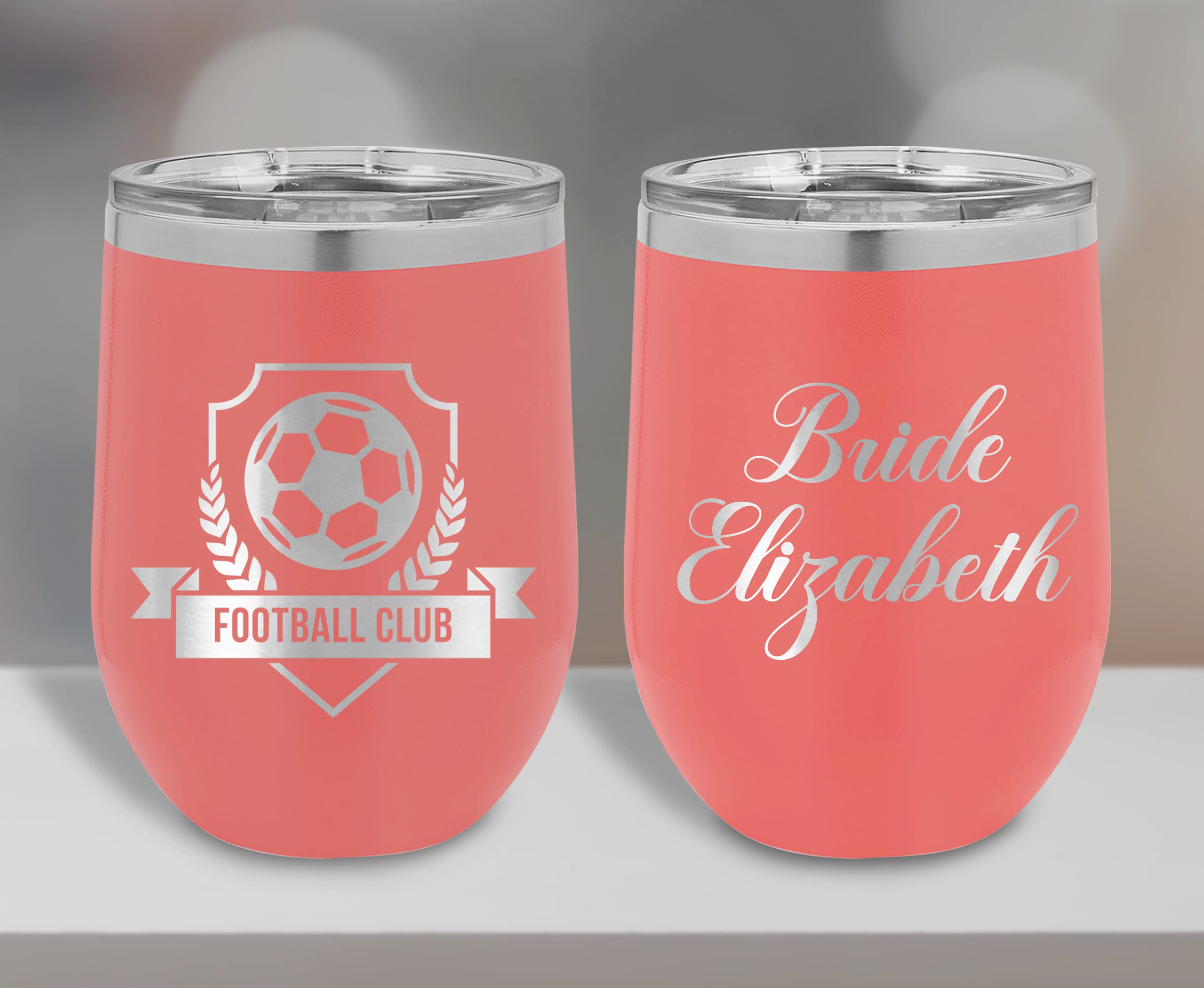 TEEAMORE Personalized Stemless Wine Cup 12oz Add Your Text Name Stainless Steel Vacuum Insulated Wine Tumbler With Lid Coral