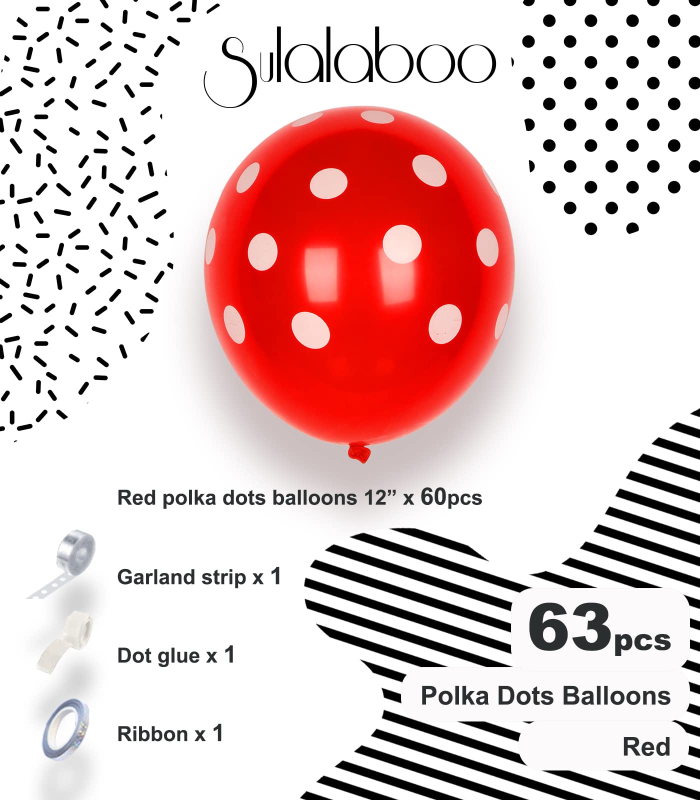 SULALABOO 63PCS Red Polka Dot Balloons 12 Inch Latex Helium Round Party Balloons Kit for Birthday Party Decorations