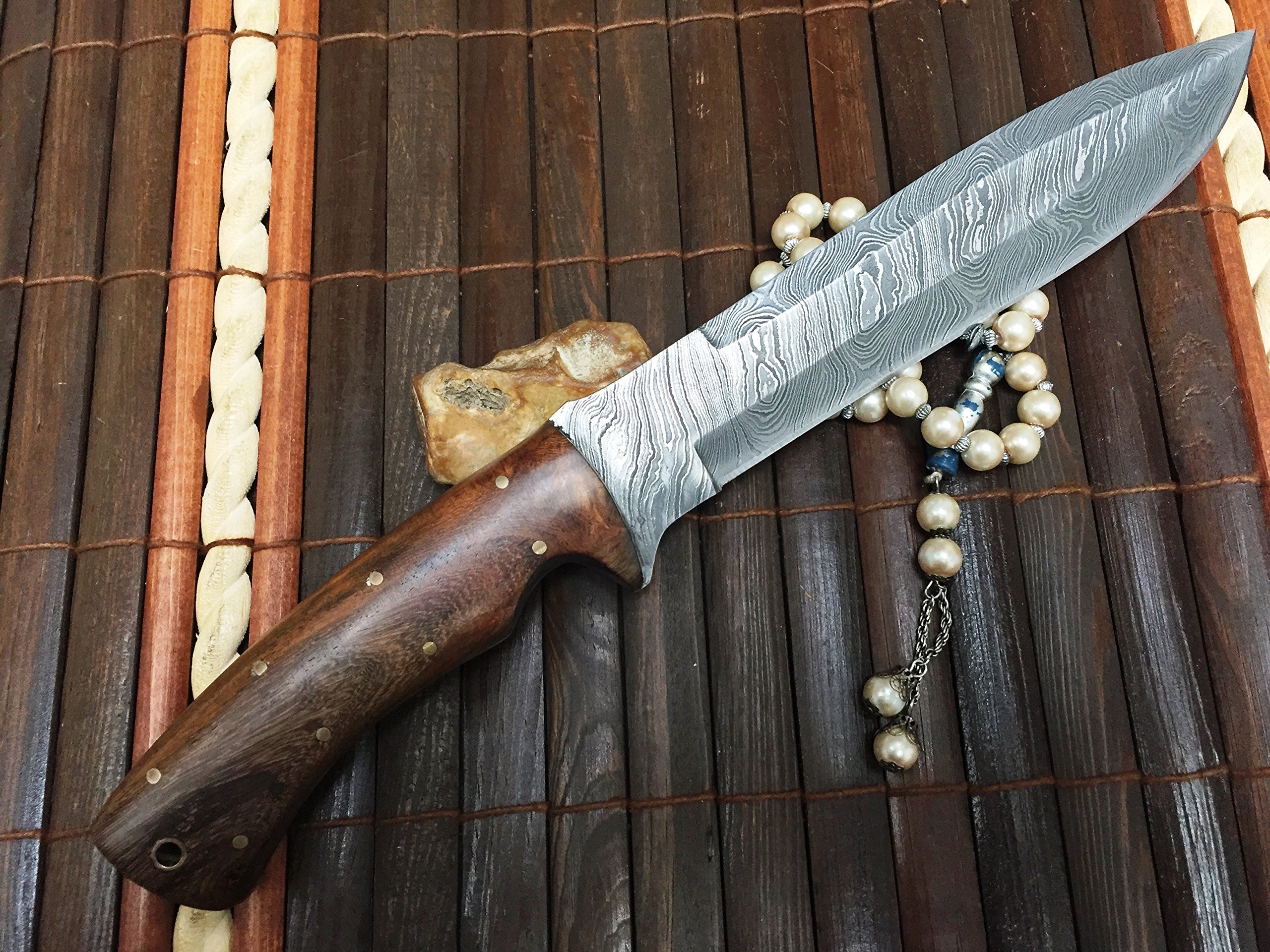 Perkin Knives - Custom Handmade Damascus Hunting Knife with Sheath Full Tang Knife - AR1101W