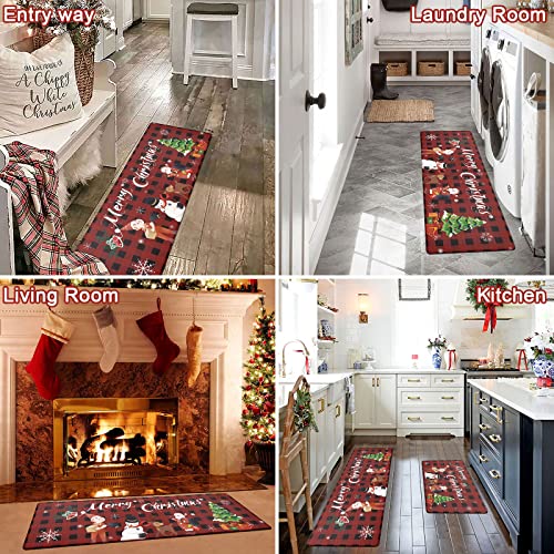 U'Artlines Christmas Anti Fatigue Kitchen Mats Set of 2 Farmhouse Kitchen Rugs and Mats Cushioned Kitchen Floor Mats Set Waterproof Comfort Standing Mats Non Slip Kitchen Rugs and Runner Sets (Red)
