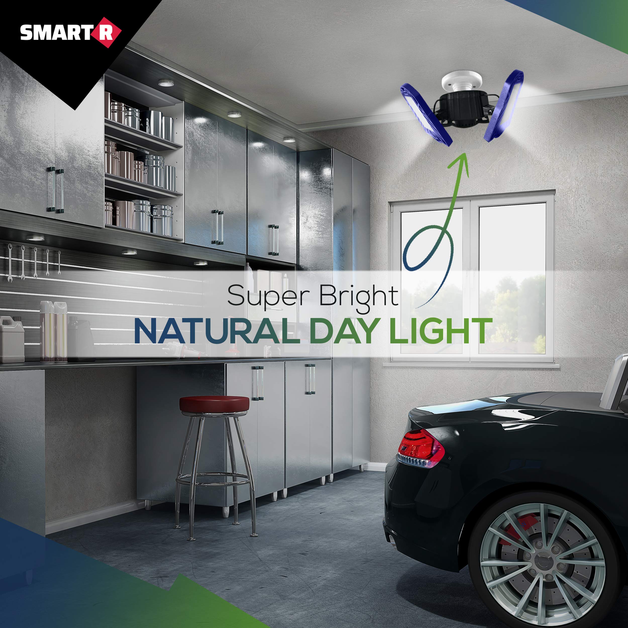 SMARTR Led Garage Light - 60W Garage Light - Triple Glow led Garage Lights - Deformable Garage led Light Tripleglow led Lights Garage β Basement Garage Lights