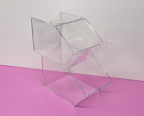 Storage containers hinge lid stackable clear acrylic product bins dispensers 2 pack