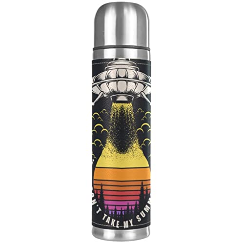 Water Bottle Ufo Sunset Retro Mug 16Oz Stainless Steel Insulated Tumbler Coffee Mug Travel Vacuum Cup 10.2x2.6 in