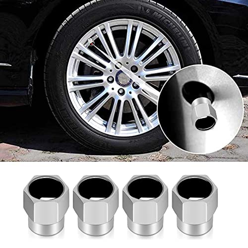 Tire Valve Stem Cap Cover Compatible for Belt O-Ring Seal Corrosion Resistant tire Valve caps 4 Pc Silver