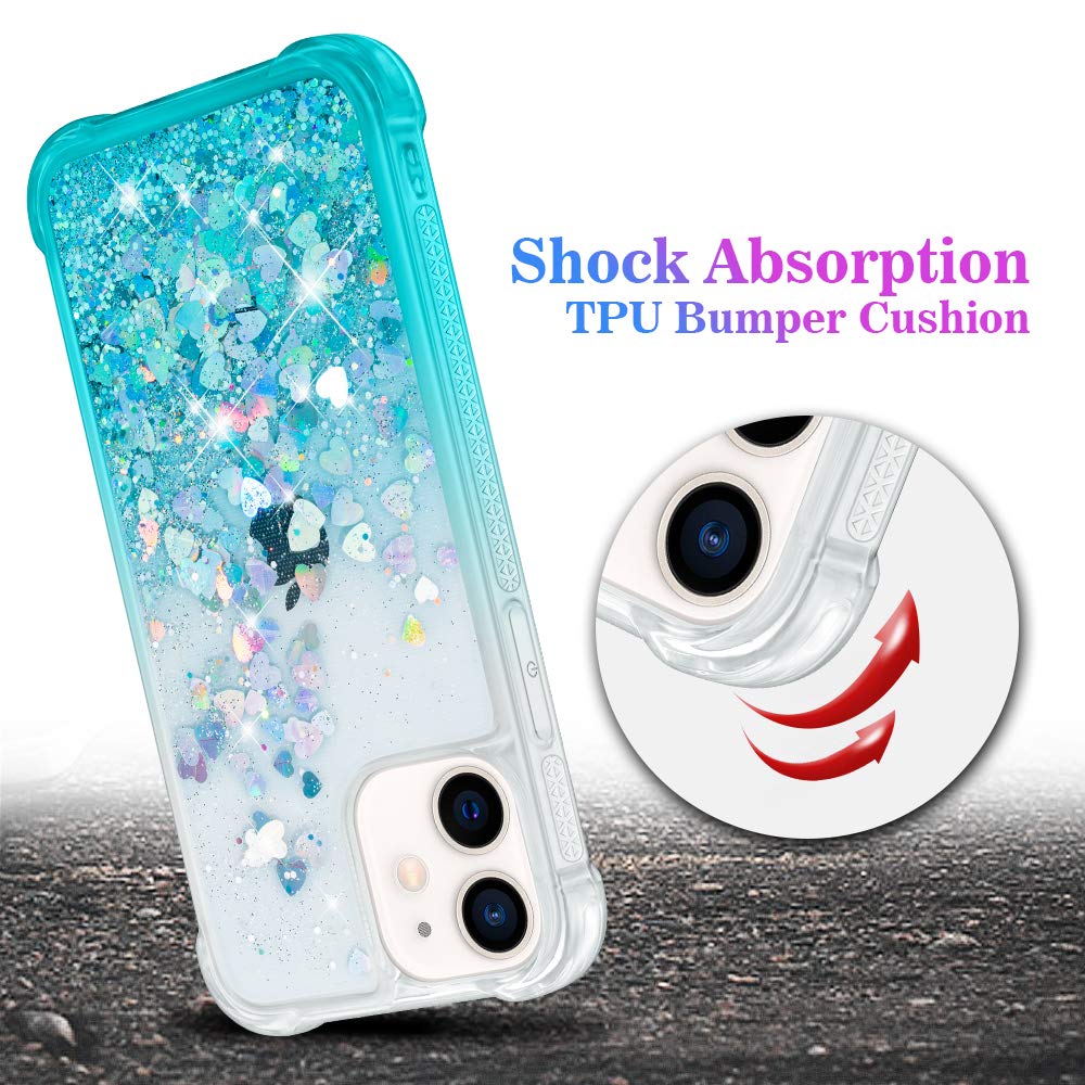 Ruky Compatible with iPhone 12 Case/iPhone 12 Pro Case 6.1 Inch (2020), Glitter Flowing Liquid Quicksand Series Bling Soft TPU Bumper Cushion Girls Women Phone Case, Gradient Teal