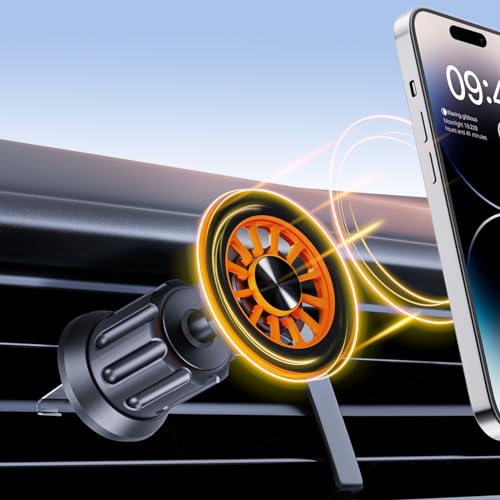 Sansaba for MagSafe Car Mount - [20 Strong Magnets] Magnetic Car Phone Mount Air Vent Cell Phone Holder Clip, Universal iPhone Car Holder Fit iPhone 15 Pro Plus Max 14 13 12 MagSafe (Orange)