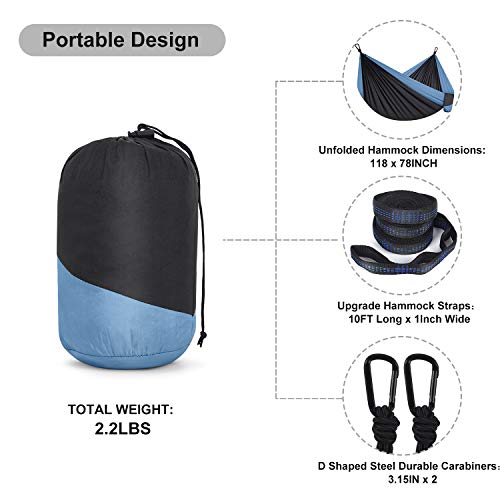 SANSUNTEK Hammock-Camping Hammock for Outdoors Travel Backpacking,Camping Gear-Double Hammock with Tree Straps(18+1 Loops)&Carabiners,Nylon Portable Hammock,2 Person Hammock for Tree & Hiking Gear