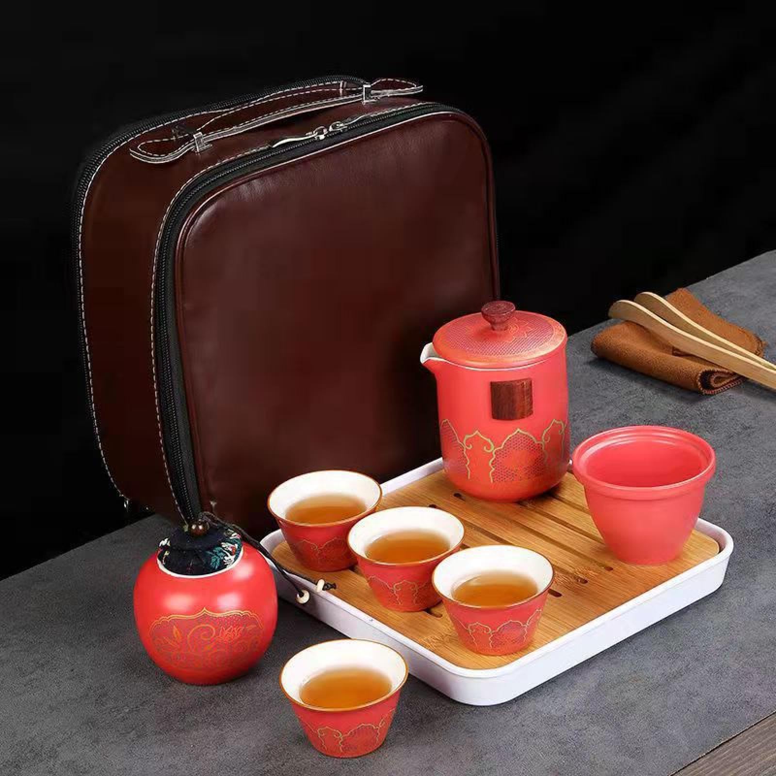 Travel Kung Fu Tea Set Home Simple Bubble Teapot Ceramic Tea Cup Outdoor Camping Tea Tray Portable Bag