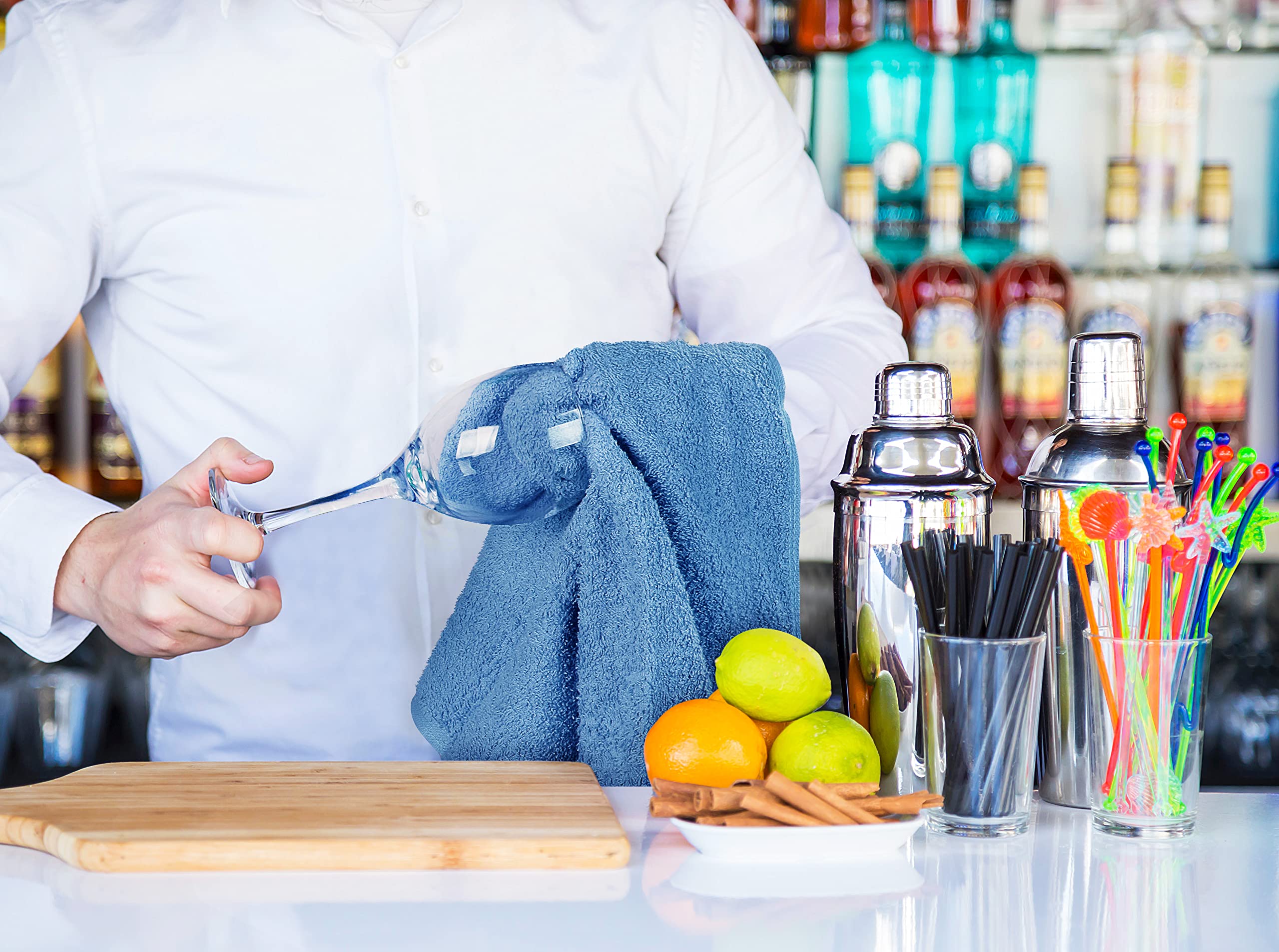 Utopia Towels Bundle of 24 Kitchen Bar Mops - 16"x19" Functional & Multipurpose (Grey & Electric Blue)