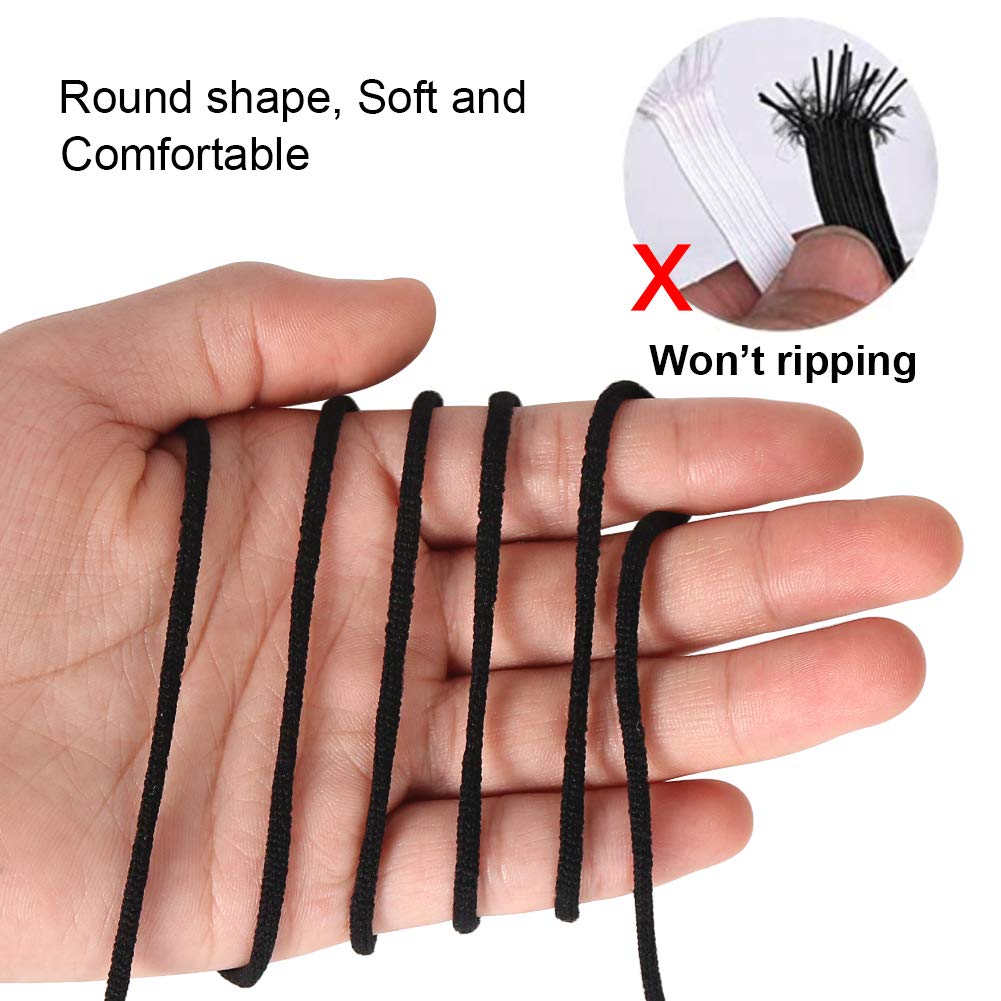 Soft Black Elastic Cord String 1/8 inch 109 Yard for Mask Making, 3mm Round Stretchy Band Rope for Homemade Ear Loops Sewing DIY Crafts