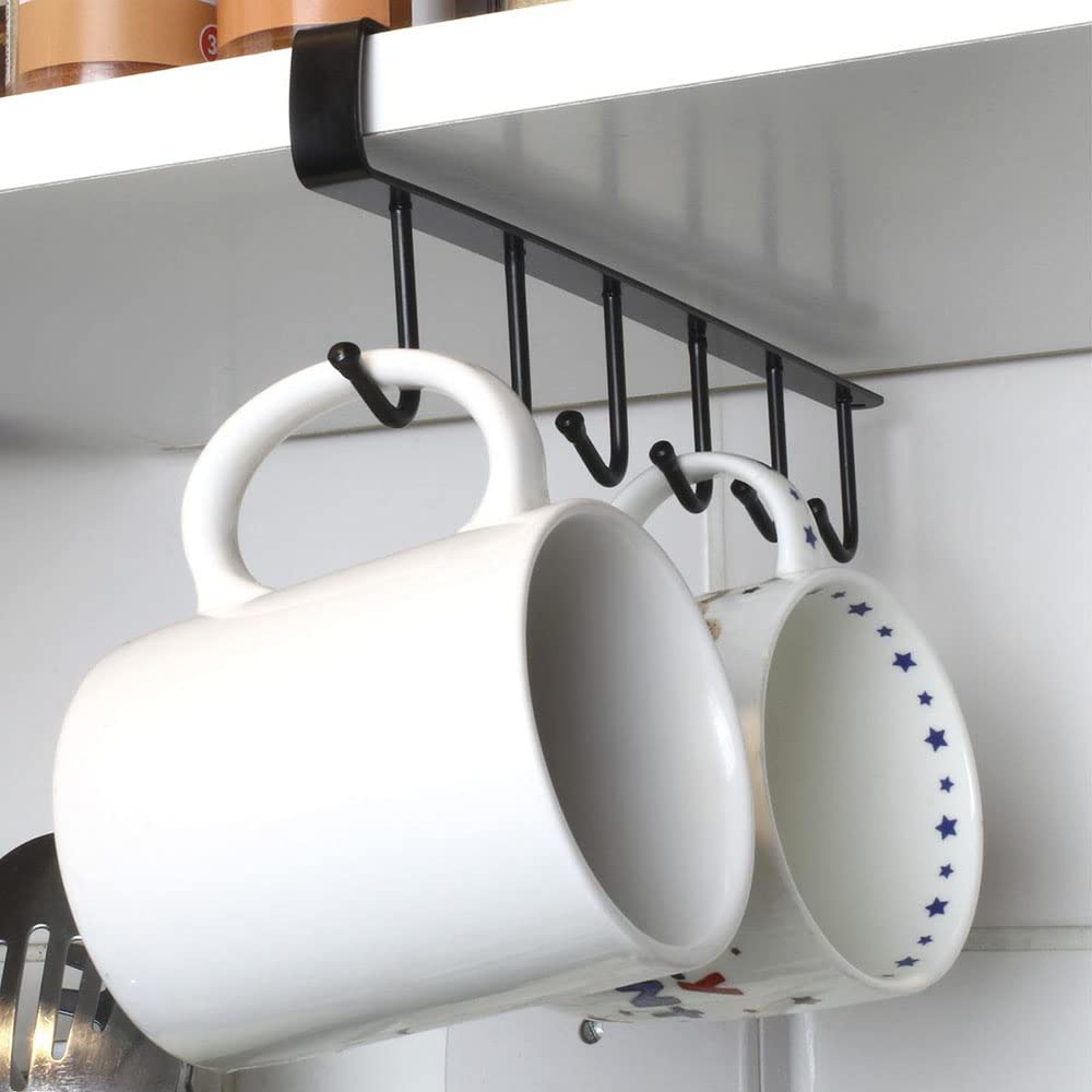 The Cabinet Coffee Cup Holder Under The Cup Hook Can be Used in The Kitchen, Suitable for 1 Inch Thick Shelf or Smaller -Only Suitable for Flat Hip Cabinets 2PCS (Black, White)