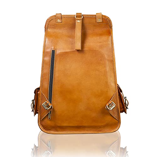 THE CHARMIKA - Vintage Full Grain 21 Inch Leather Laptop LARGE Backpack Casual Bookbag Daypack Camping Travel Rucksack Knapsack (Tan Brown)