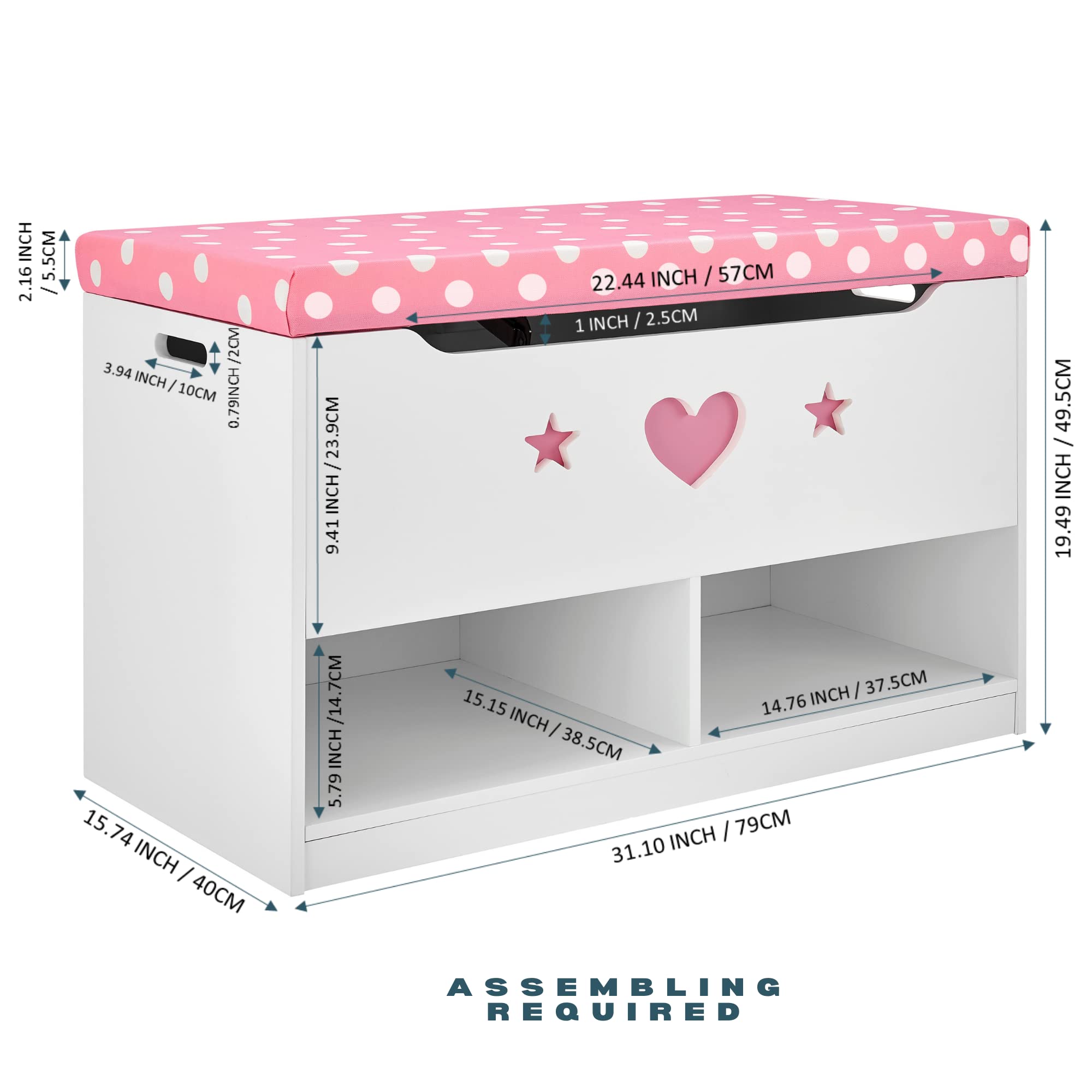 Sturdis Kids Toy Box β Pink & White with Cushion Storage Bench Seat, Toy Storage Chest And Cubby Space For Shoes And Books Organizers