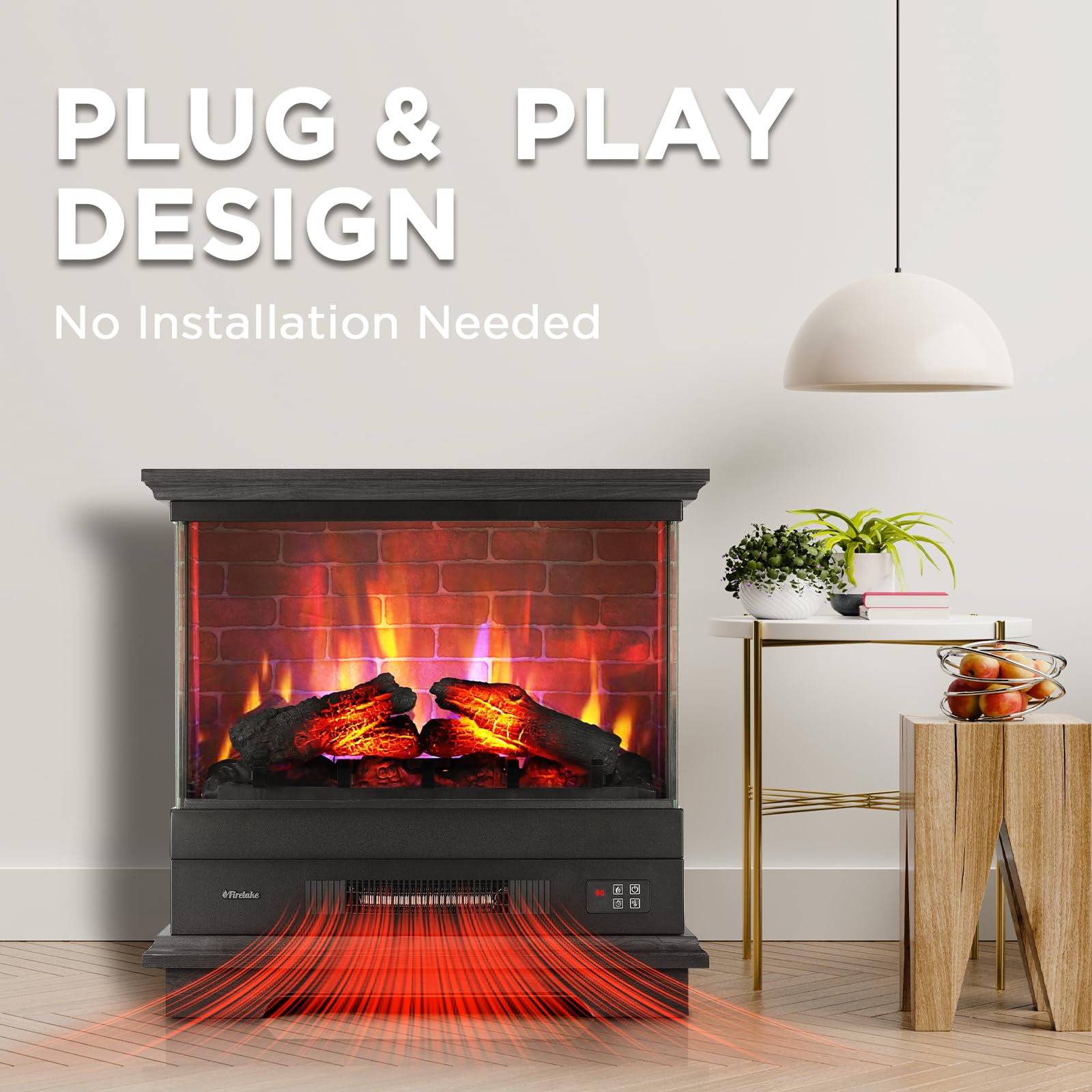 TURBRO Firelake 27 in. WiFi Electric Fireplace Heater with Sound Crackling - Freestanding Fireplace w/Mantel - 7 Adjustable Flame Effects, Overheating Protection, CSA Certified - 1400W, Black Walnut