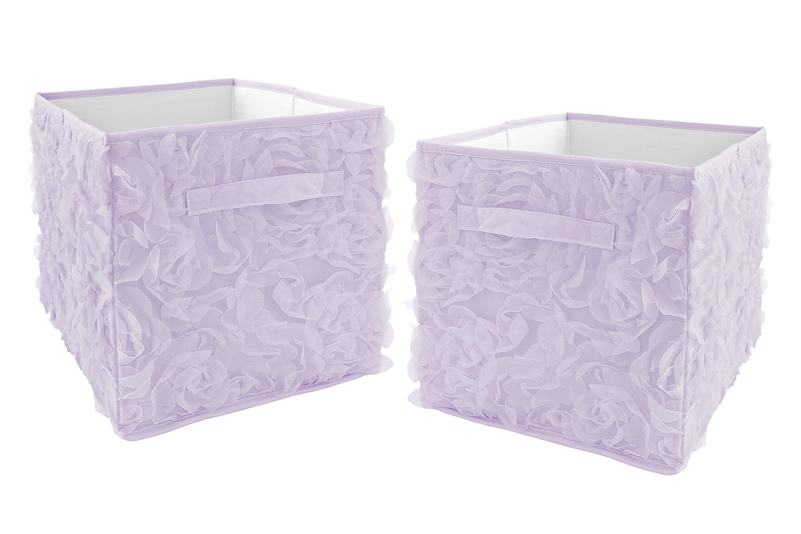 Sweet Jojo Designs Purple Floral Rose Foldable Fabric Storage Cube Bins Boxes Organizer Toys Kids Baby Childrens - Set of 2 - Solid Light Lavender Flower Princess Vintage Boho Shabby Chic Luxury Glam