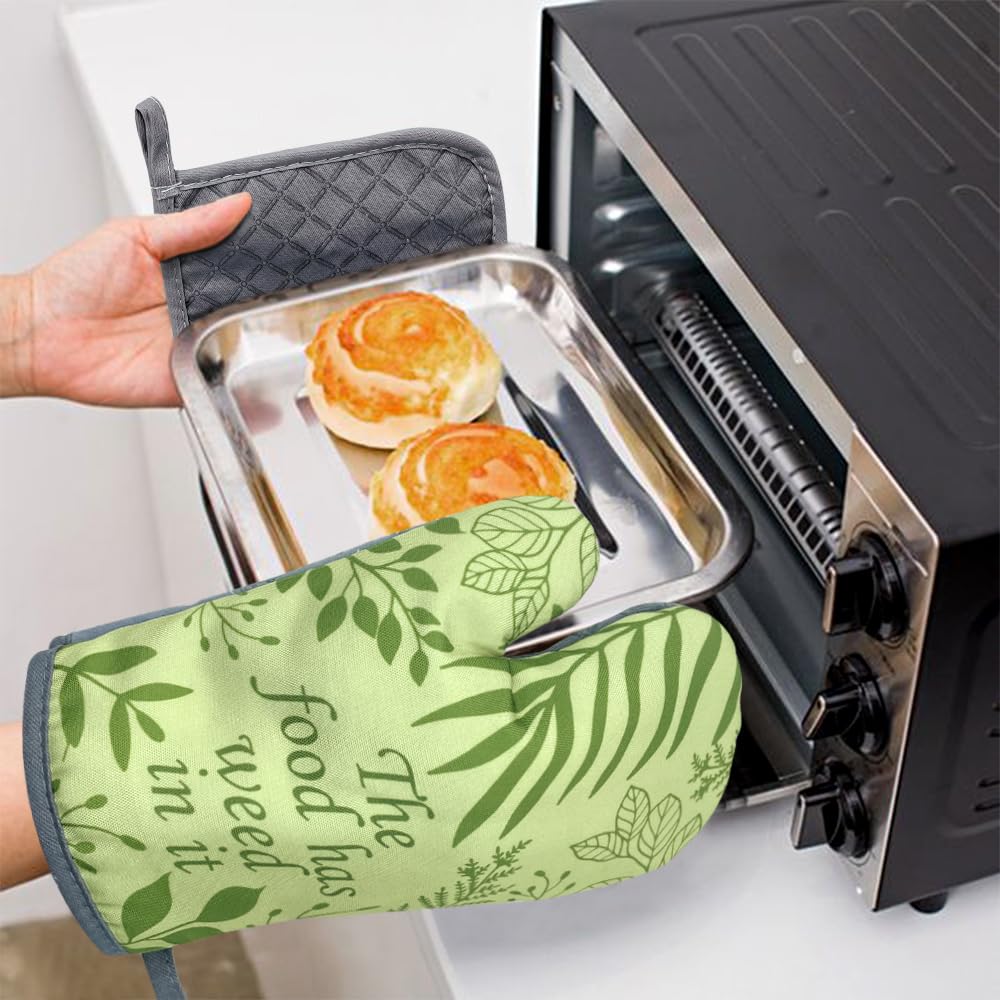The Food has Weed in It,Oven Mitts and Pot Holders Sets of 2,Funny Oven Mitt,Friend Birthday Gift,Kitchen Gift for Women,Gift for Chef, Lovers, Mom